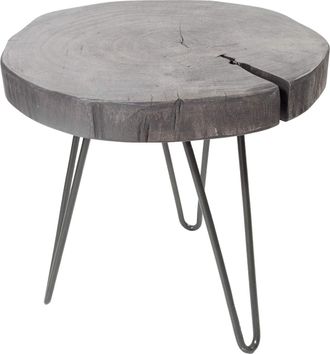 Invicta Interior Industrial Hocker GOA 35cm grau Akazienholz Beistelltisch mit Hairpin Legs Holzhocker Nachttisch Tisch