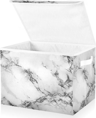 Mnsruu Aufbewahrungskörbe, zusammenklappbare Aufbewahrungskörbe mit Deckel, weißer Marmor, schwarze Textur, Aufbewahrungsboxen, Kleiderkörbe für die Organisa