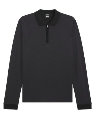HUGO BOSS Langarm-Poloshirt aus merzerisierter Baumwolle mit Wabenmuster in