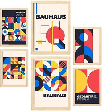 Nacnic Ensemble de 6 impressions dans Bauhaus Style 2 de conception g&eacute;om&eacute;trique avec des Cadres d&eacute;coratifs esth&eacute;tiques pour votre salon, chambre, maison Tail