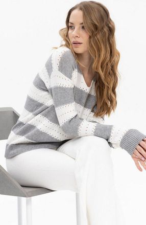 Passioni Strickpullover mit Lochstrick und Blockstreifen