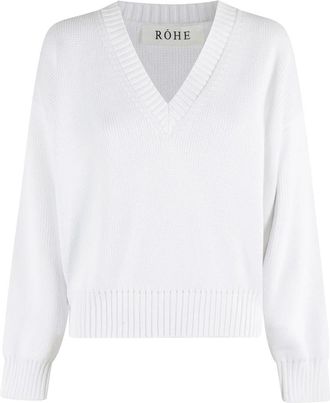 R&oacute;he Femme, Pulls, Blanc, Taille: 42 FR Pull en Coton Blanc &agrave; Col en V