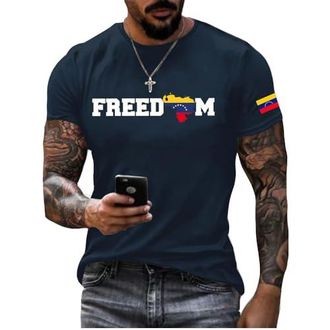 Generic T-shirt imprim&eacute; Freedom We Stand with Venezuela Fdt Tee Shirt pour homme, bleu marine, 5XL