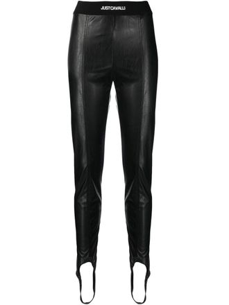 Just Cavalli legging en cuir artificiel &agrave; bande logo - Noir