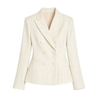 Pennyblack Femme, Vestes, Blanc, Taille: 36 FR Blazer crois&eacute; &agrave; rayures et micro-sequins