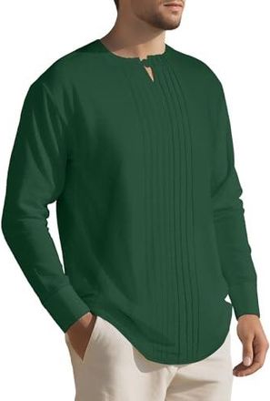 Generic Chemise en lin blanc pour homme - Coupe ajust&eacute;e - Chemise boutonn&eacute;e en coton - Manches courtes - Costume &agrave; manches courtes - T-shirt long, vert menthe