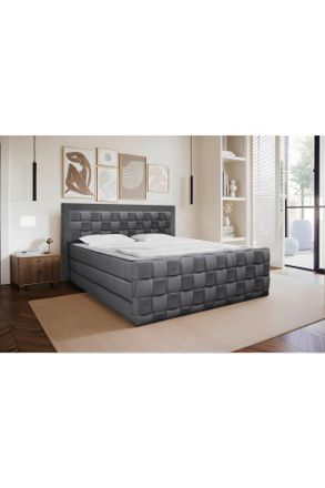 Livetastic Boxspringbett, Graphit, Textil, H2 + H3, H&ouml;he ca. 18 cm, 180x200 cm, Bettkasten, gepolstertes Kopfteil, Topper durchgehend, in verschiedenen Gr&ouml;&szlig;en er