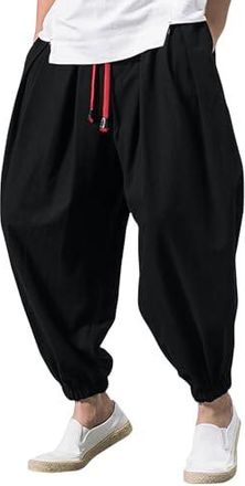 Generic Pantalon Sarouel Homme Mode D&eacute;contract&eacute; Pantalon &Eacute;t&eacute; Homme Taille Elastique Coton Lin Jogger Pants Baggy L&eacute;ger Ample Pant de Sport Jogging avec Cordon