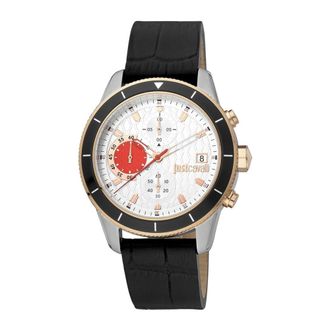 Just Cavalli Homme, Accessoires, Multicolore, Taille: ONE Size Montre analogique en acier inoxydable avec bracelet en cuir