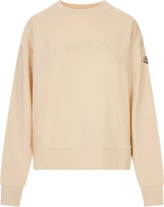 Moncler Femme, Sweatshirts et sweats &agrave; capuche, Beige, Taille: 36 FR SweaT-shirt en coton avec logo brod&eacute;