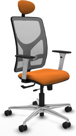 Piqueras y Crespo B&uuml;rostuhl mit wei&szlig;en und schwarzen Armlehnen, h&ouml;henverstellbarer Lendenwirbelst&uuml;tze und festem Kopfteil, ausgestattet mit Syncro/Traslack. Grau/Orange