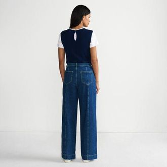 Lands End Soft Denim Utility-Jeans mit weitem Bein, Damen, Größe:46 regular, Blau, Elasthan/Baumwoll-Mischung, by Lands End