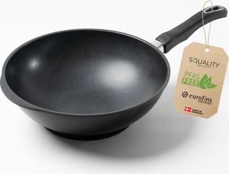 Squality Premium Wok Pfanne 30 cm - PFAS freie Pfanne | Antihaft Wokpfanne Induktion aus D&auml;nemark, ergonomisch geformt | Wok Induktion f&uuml;r gesundes Kochen ohne