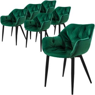 ML Design Esszimmerst&uuml;hle 6er Set Dunkelgr&uuml;n, K&uuml;chenstuhl mit dickem Samtstoff gepolsterter Sitz, Metallbeinen, Wohnzimmerstuhl mit R&uuml;cken- und Armlehnen