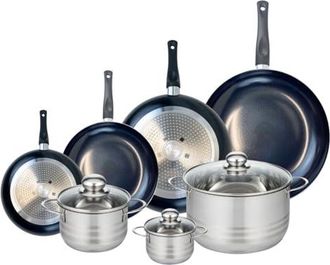 Fackelmann ELO 9754650 Batterie de cuisine 7 pi&egrave;ces, Ensemble de 4 Po&ecirc;les de cuisson 20, 24, 28 et 32 cm et 3 faitouts 12, 16 et 24 cm Elo Prima Brillant, inox, 