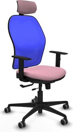 Piqueras y Crespo Ergonomischer Computerstuhl mit 1D-Armen, h&ouml;henverstellbare Lendenwirbelst&uuml;tze und h&ouml;henverstellbares Kopfteil, Blau/Rosa