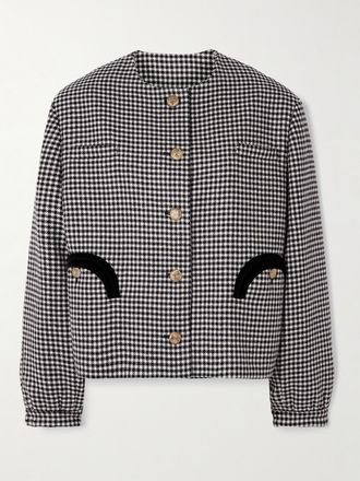 Blaz&eacute; Milano Gliss Jacke Aus Wolle Mit Hahnentrittmuster Und Samtbes&auml;tzen - Schwarz