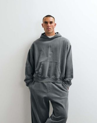 Weekday ensemble 2 pi&egrave;ces hoodie oversize en jersey &eacute;pais gris d&eacute;lav&eacute;