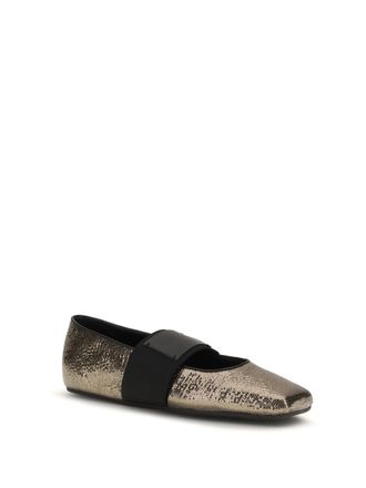 Givenchy Womens Sliced Square Ballerinas Textured Leather Bronze Flat Shoes