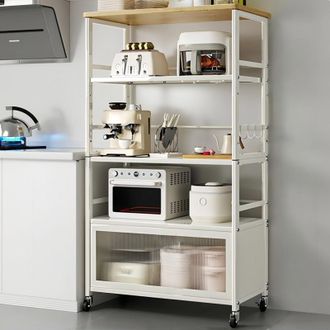 Generic Aufbewahrungsschrank K&uuml;che mit Viel Stauraum, Mikrowelle Regal mit Durchscheinende Schrankt&uuml;r Aus PC, Vorratsregal mit Rollen for Wohnzimmer, Schlafzi