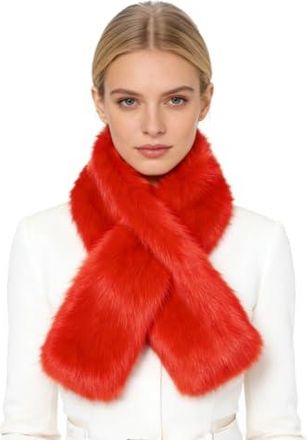 Lina & Lily &Eacute;charpe Col Femme Hiver avec Fente en Fausse Fourrure Poils Longs (Rouge)