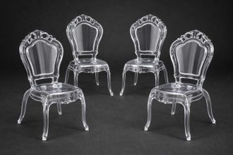Biscottini International Set mit 4 St&uuml;hlen aus transparentem Polycarbonat, K&uuml;chenstuhl, Wohnzimmer, 53 x 50 x 97,5 cm, Barocksessel, Esszimmer, Schlafzimmer, Sessel aus Kunsts