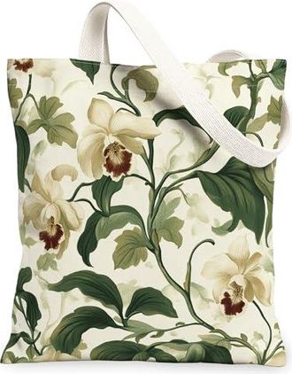 Generic Sac fourre-tout en toile avec motif floral dorchid&eacute;es printani&egrave;res pour le shopping, 33 x 38,1 cm, motif floral sauvage vintage, sac d&eacute;picerie r&eacute;utili