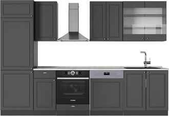 Vicco Küchenzeile Fame-Line, Anthrazit-Gold Landhaus, 300 cm, AP Marmor