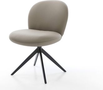 DELIFE Drehstuhl Nube-Flex Echt-Leder Schlamm Kreuzgestell breit Schwarz 360° drehbar Wippfunktion Taschenfederkern, Esszimmerstühle