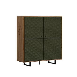 Trendteam Sentra - Highboard - Dunkelgrün/Artisan Eiche - Wohnzimmerschrank mit gefrästen Türen - (BxHxT) 124 x 136 x 40 cm - Metallfüße - kratzfest