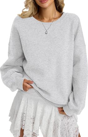 TOMWELL Sweatshirt Damen Oversized Pullover Herbst Winter Rundhals Pulli Fleecepullover Langarmshirt A Grau XS