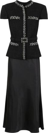 Self Portrait Boucl&eacute;-Kristallbesetztes Satin-Midikleid - - Dresses - Damen - Schwarzk - XL