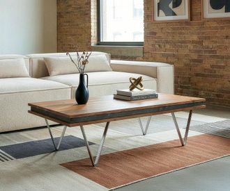 DELIFE Designer-Couchtisch Stonegrace 117x60x25 cm Akazie Natur Schiefer, Couchtische