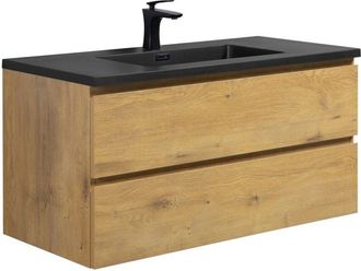 Badplaats Badezimmer Badm&ouml;bel-Set Angela 100 cm - Schwarzes Waschbecken