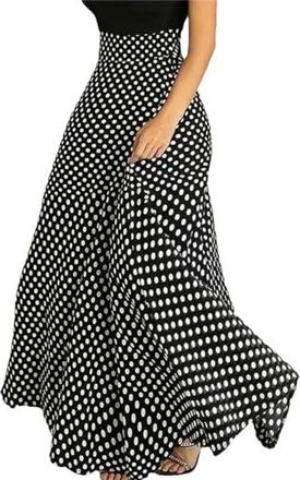 Generic Jupe trapèze à pois taille haute pour femme, Noir, 44