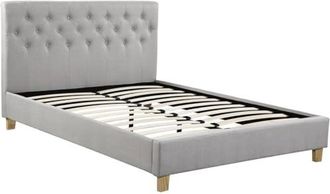 Habitat et Jardin Emmy Double en Tissu Beige 160 x 200 cm | Cadre de Lit 2 Places | Sommier et T&ecirc;te de Lit Inclus | Support &agrave; Lattes en Bois