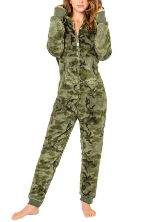 Eight2Nine Damen Teddyfleece Jumpsuit mit Kapuze und &Ouml;hrchen, Flauschiger Overall mit Daumenl&ouml;chern, kuschelig bequemer One-Piece f&uuml;r entspannte Stunden, schwarz
