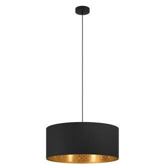 Eglo Pendelleuchte Esstisch Zaragoza, H&auml;ngelampe f&uuml;r Wohnzimmer und Esszimmer, Esszimmerlampe mit Stoff-Schirm in schwarz und gold mit Dekor, E27 Fassung, 