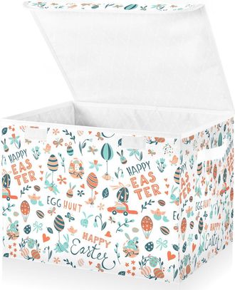 Mnsruu Oster-Aufbewahrungskörbe, zusammenklappbare Aufbewahrungskörbe mit Deckel, Happy Easter Aufbewahrungsboxen, Kleiderkörbe für die Organisation