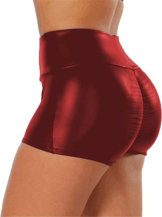 ORANDESIGNE Shorts Damen Leder High Waist, Damen Paperbag Waist Kunstleder Shorts, Casual Wide Leg PU Leder Kurze Hose Für Frauen Teen Girls C Weinrot 3XL