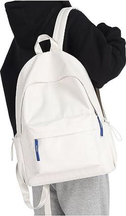 Generic Sac à dos fourre-tout pour étudiant, couleur unie, sac à dos pour homme et femme, léger et élégant, ensemble de sac à dos pour femme, blanc, taille un