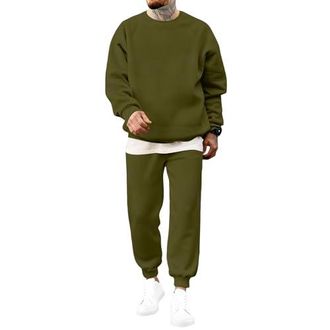 Generic Surv&ecirc;tement de sport 2 pi&egrave;ces pour homme, compos&eacute; dun sweat-shirt et dun pantalon de jogging pour homme, en coton m&eacute;lang&eacute;, avec col rond et taille &eacute;la