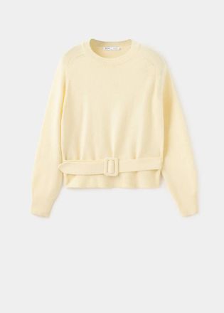 Mango Veste en maille avec ceinture &agrave; boucle jaune pastel - Femme - XS - MANGO