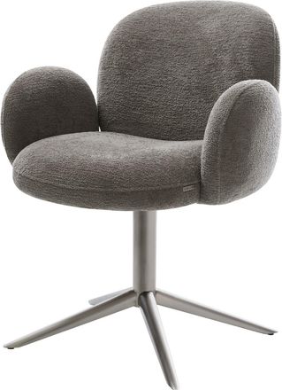 DELIFE Esszimmerstuhl Nube-Flex mit Armlehnen Fu&szlig;kreuz Graphit Boucl&eacute; Soft Schlamm 360&deg; drehbar Wippfunktion Taschenfederkern