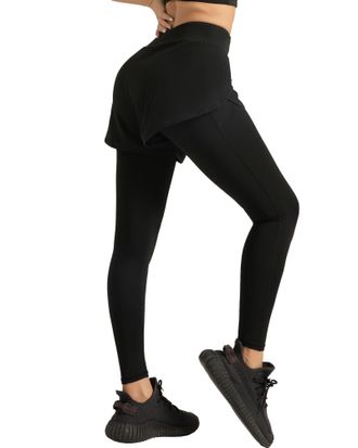 Bsubseach Falso Pantal&oacute;n de Yoga de DOS Piezas para Mujer Yoga Pants Mallas Deportivas Cintura Alta Schwarz XXL
