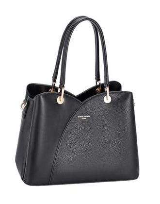 David Jones Paris - Sac &agrave; main Femme Ville - Similicuir - 3 Compartiments - Taille Moyenne - Bandouli&egrave;re amovible - Classique Chic Soir&eacute;e El&eacute;gant (Black)