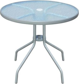Les Tendances Table de jardin ronde verre tremp&eacute; et m&eacute;tal gris Ronna