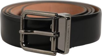 Dolce & Gabbana Calf Leather with Silver-Tone Buckle Belt - Black