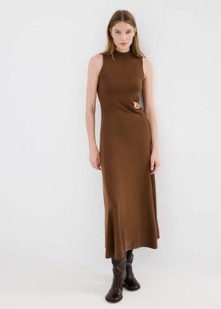 Mango Robe maille col montant broche caramel - Femme - XS - MANGO