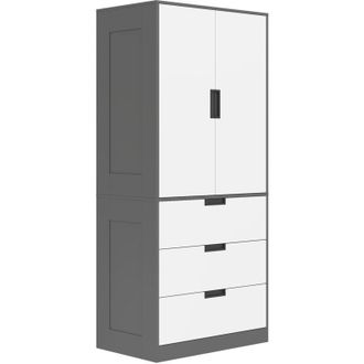 HOMCOM Armoire chambre penderie - HOMCOM - 2 portes 3 tiroirs tringle de suspension - panneau de particules - 80x50x180cm - gris et blanc